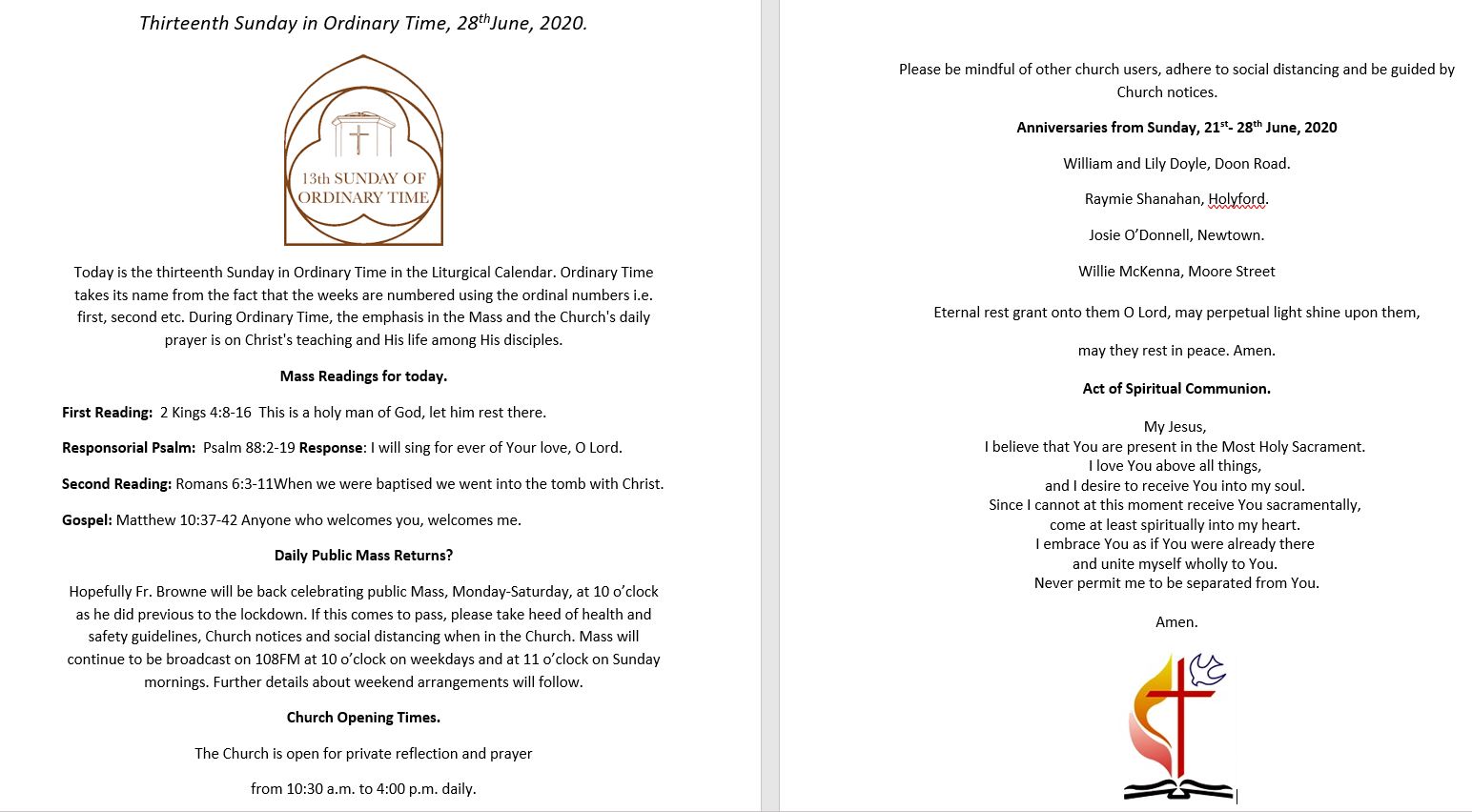 The 13th Sunday of Ordinary Time and Church Notices | Cappamore /An ...