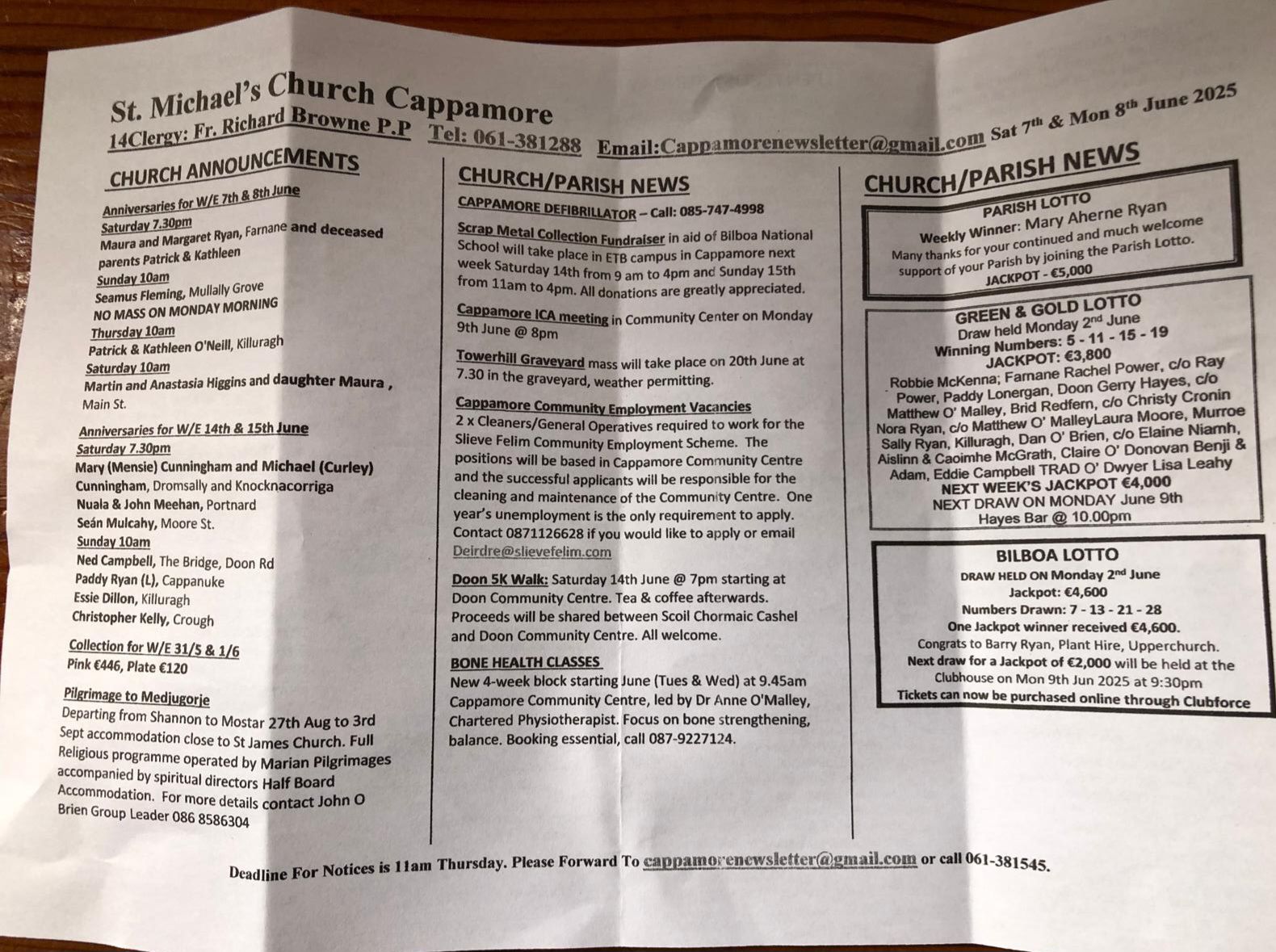 Parish Newsletter | Cappamore /An Cheapach Mhór