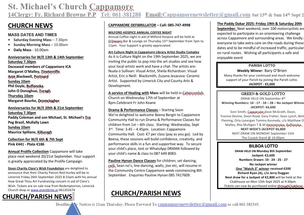 Parish Newsletter | Cappamore /An Cheapach Mhór